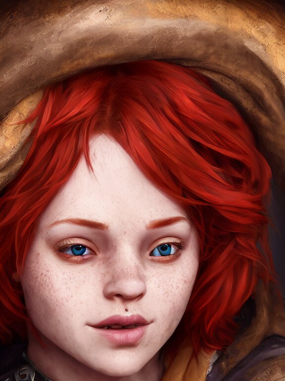 Lexica - Portrait art of red - haired halfling bard 2 1 year old ...