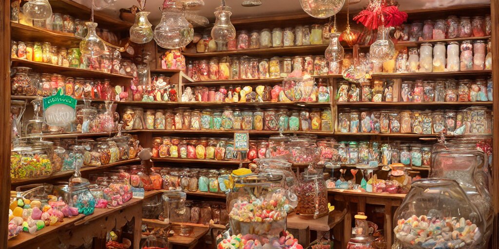 Lexica - Inside an old fashioned sweet shop, large jars on shelves ...