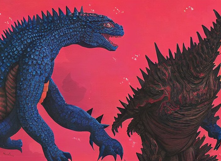 Lexica - Godzilla posing for a school picture, religious painting ...