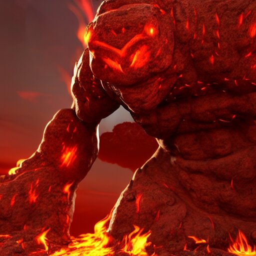 Lexica - A large, muscular, standing, humanoid, lava rock, magma, fire ...