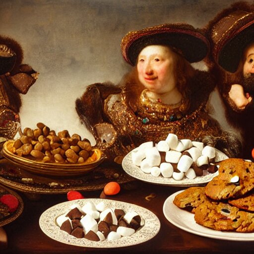 opulent banquet of plates of freshly baked chocolate chip cookie ...