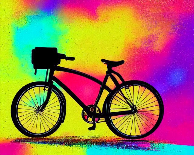 Lexica - A colorful bicycle in front of a yellow background, full shot ...