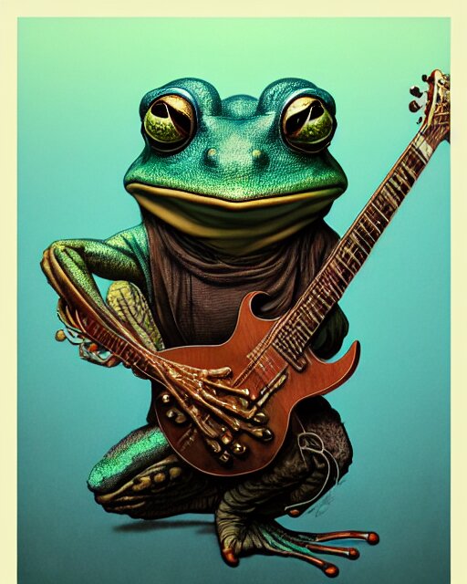 Lexica - Anthropomorphic art of a frog with a guitar, medieval clothing ...