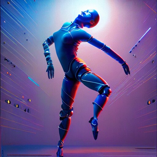 Lexica - Synthetic cyborg dancing ballet, cold colours, sharp textures ...