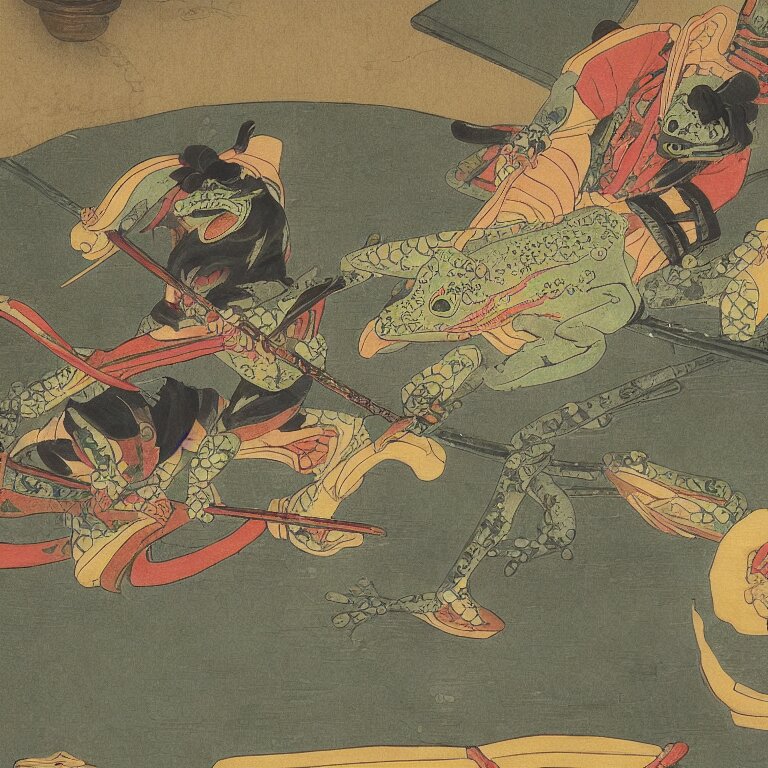 Lexica - Beautiful Intensely lit realistic scene of a Frog Samurai ...