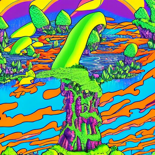 Lexica - Psychedelic mushroom kingdom, dmt, landscape, river, trending ...