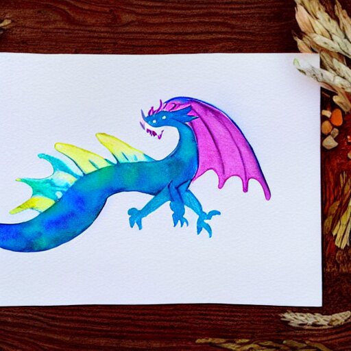 mystical pastel dragon, minimalist watercolor on white paper, cu ...