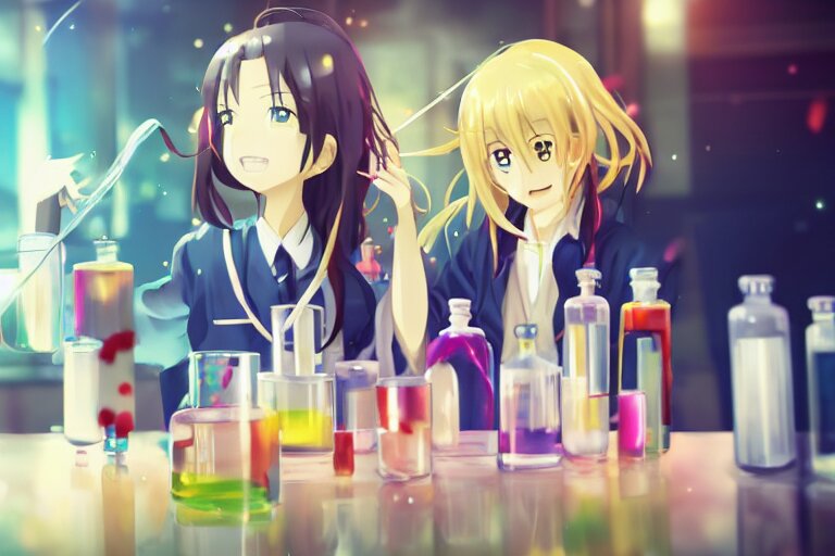 Lexica - Anime girls mixing chemicals in a lab. pixiv, by makoto ...