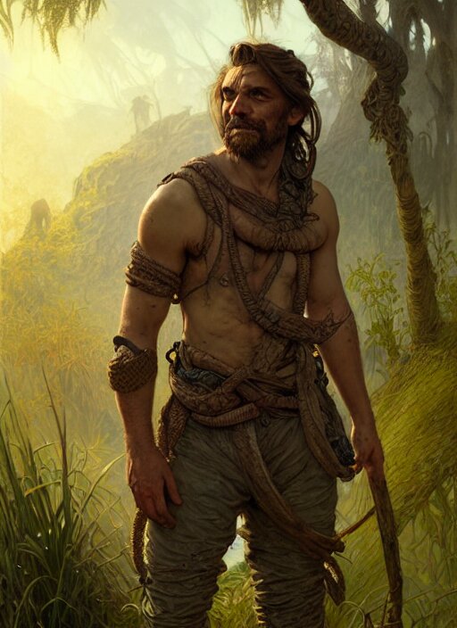 Lexica - Handsome rugged half-lizard adventurer, reptile skin, swamp ...