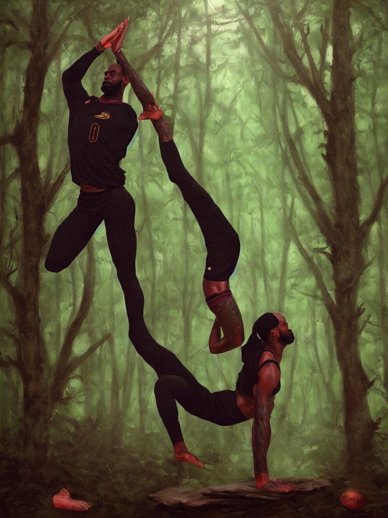 Lexica - Lebron james doing yoga in the forest, epic dark fantasy ...