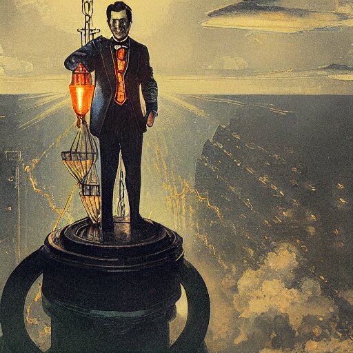 Lexica - Bioshock thunder magnate Nikola Tesla atop the skyscraper ...