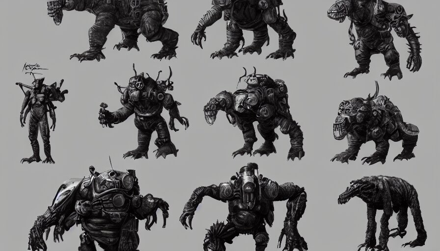 Lexica - Fallout creatures concept art, black background, vibrant ...