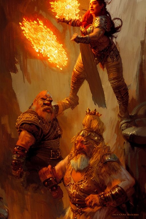 Lexica - Queen of the dwarves, on fire, punching another dwarf portrait ...