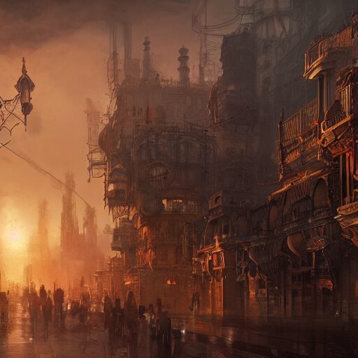 Lexica - Steampunk city, sunrise, landscape, intricate, detailed ...