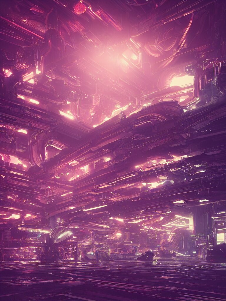 Lexica - Futuristic gothic interior of a busy spaceport on an alien ...