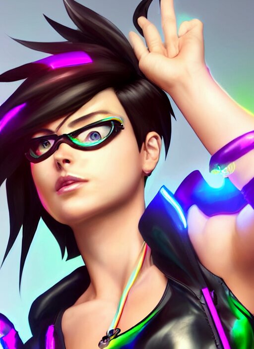 Lexica - Portrait bust digital artwork of tracer overwatch, wearing ...