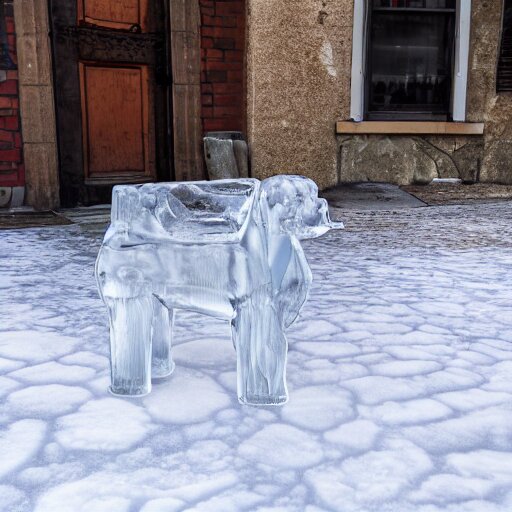 Lexica - A chair made of ice with a dog made of ice sitting on it ...