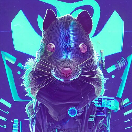 a beautiful full body portrait of a cute cyberpunk rat with biol ...