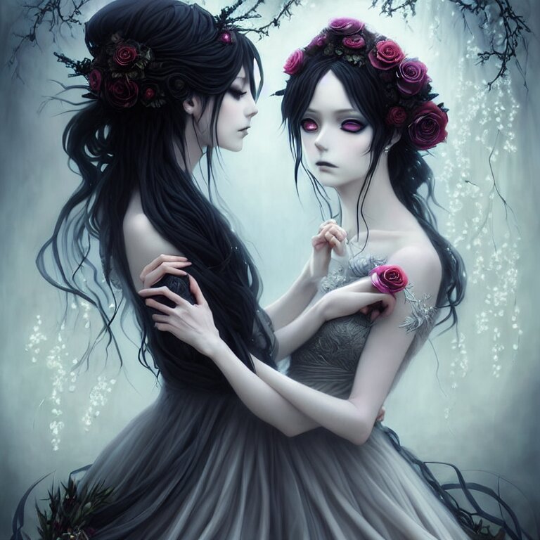 Lexica Stunning Anime Bride And Groom Hybrid Of The Floral River Flowers Beautiful Gothic