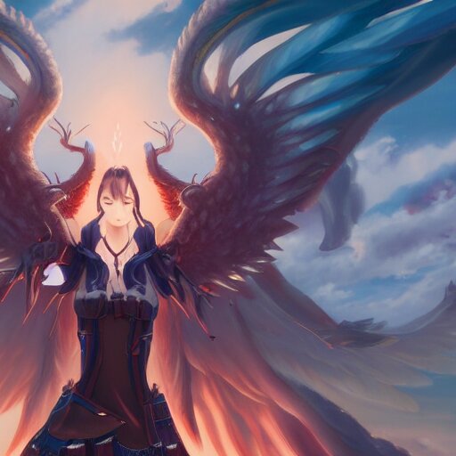 Lexica - An oil painting of a beautiful anime girl with dragon wings ...