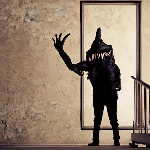 Lexica - Scary monster with elongated arms descending a staircase in a ...