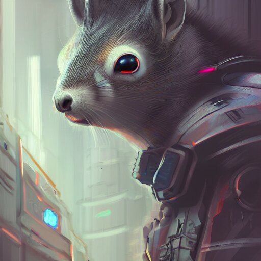 cyberpunk squirrel, cyborg, intricate, digital painting, artstat ...