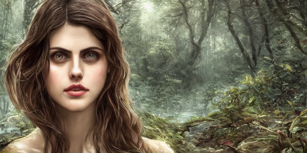 Lexica - Landscape portrait of Alexandra Daddario in the middle of a ...