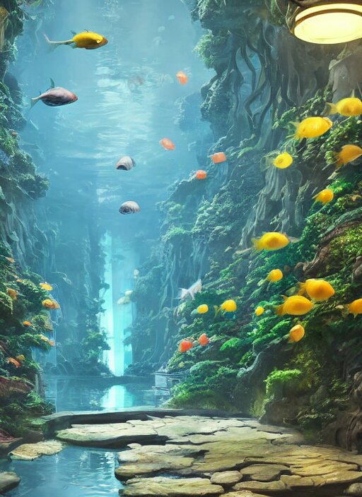 Lexica - An underground aquarium corridor, people observing lots of ...