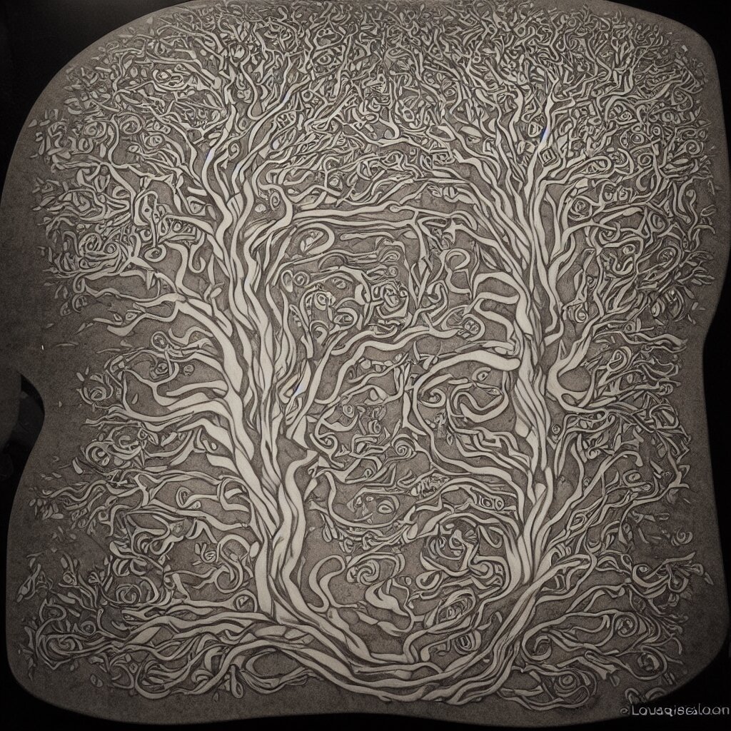 Lexica - Tree of life, yggdrasil, latte art, moody lighting, by moebius ...