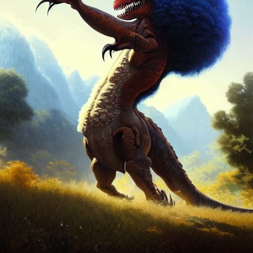 Lexica - Bob ross!!! riding! a dinosaur, giant afro, model pose, ultra ...