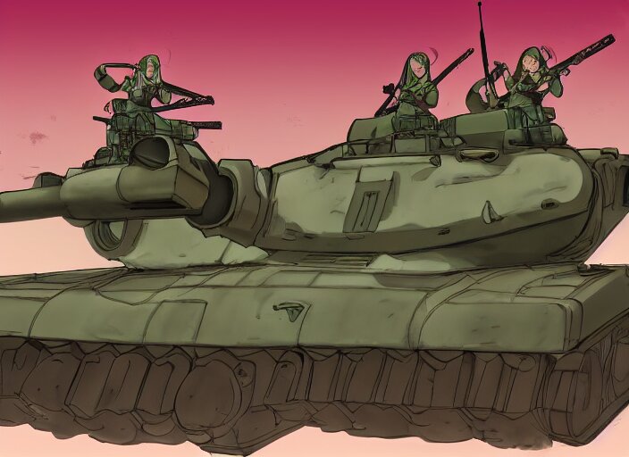 Lexica - Female tank crew posing triumphantly next to their tank, anime ...