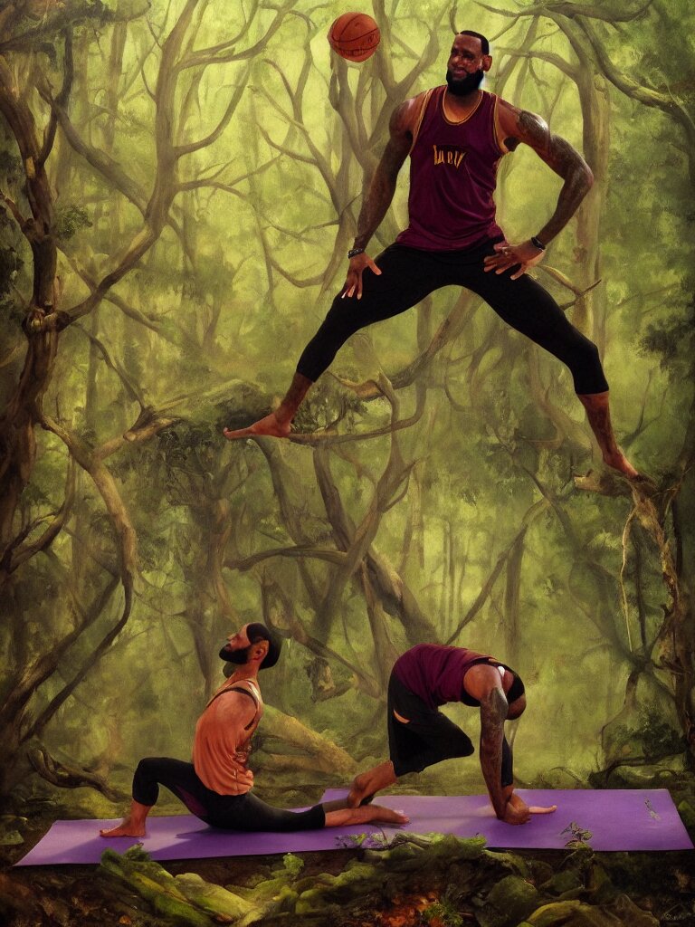 Lexica - Lebron james doing yoga in the forest, epic dark fantasy ...