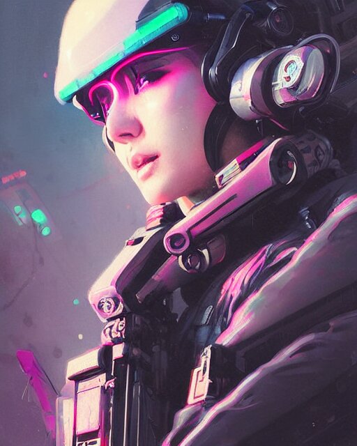 detailed neon female swat officer flying a jet, cyberpunk futuri ...