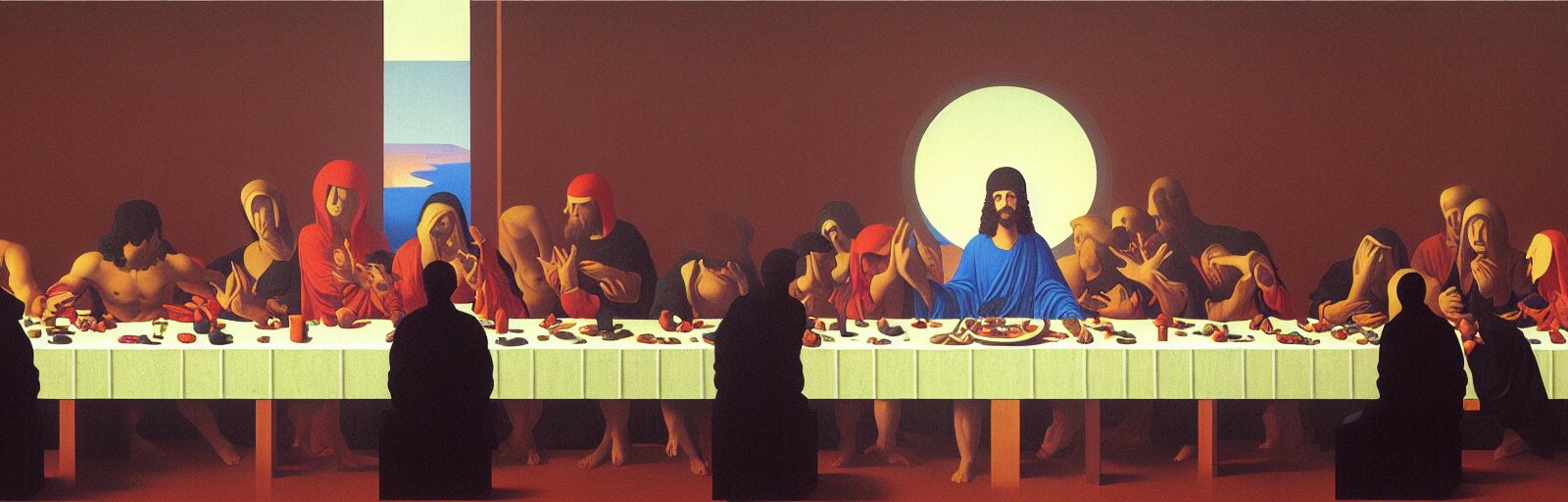 Lexica - Colorful!!! the last supper by rene magritte, cyberpunk ...