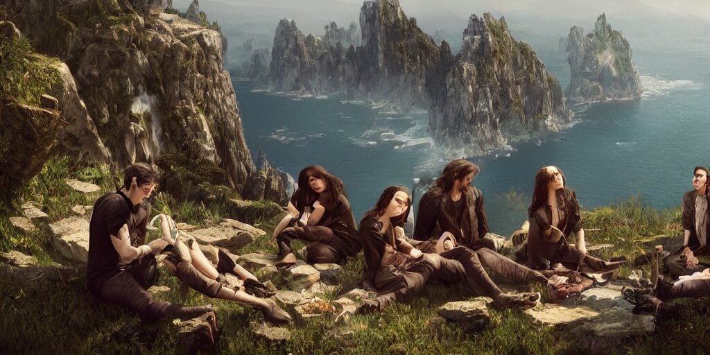 Lexica - Group of vampires chilling on a cliff smoking weed getting ...