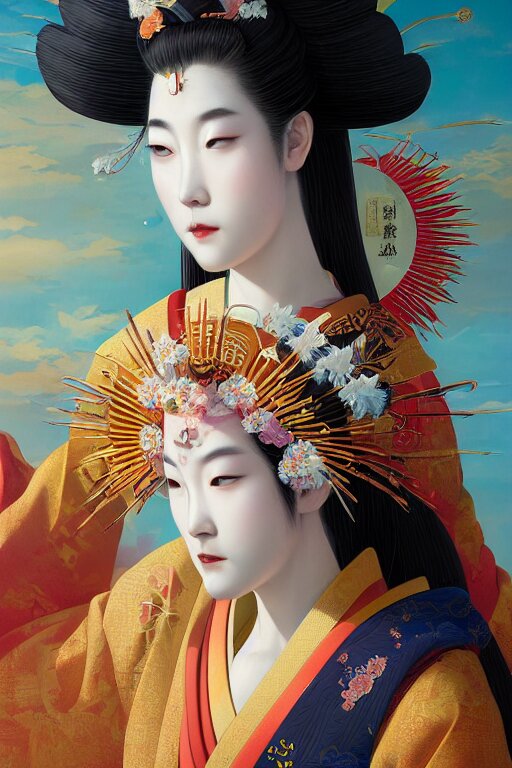 Lexica - Japanese goddess, empress, amaterasu, sun in the background ...