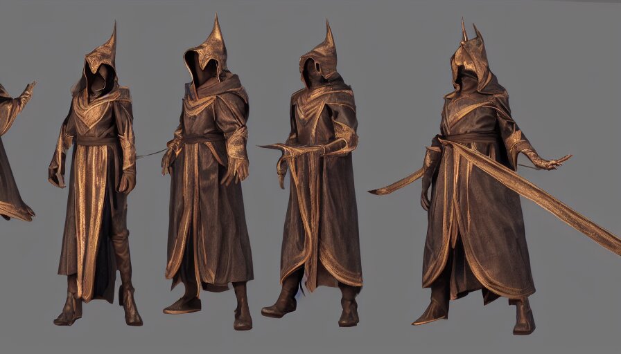 Lexica - T-pose of wizard, magic belt, elaborate robes, hood, character ...