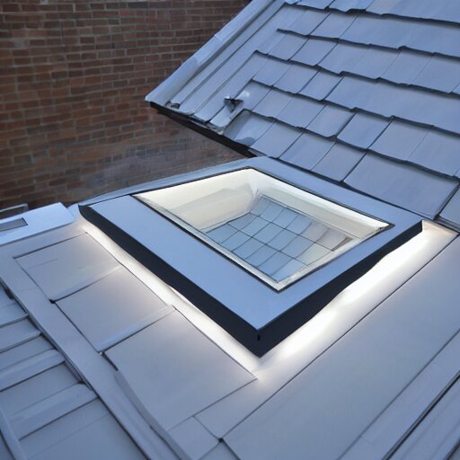 Lexica - Looking up at roof skylight with led strip light surround ...