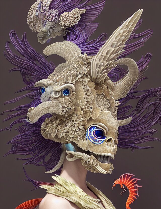 Lexica 3 D Goddess Close Up Profile Solarpunk Portrait Ram Skull Beautiful Intricately