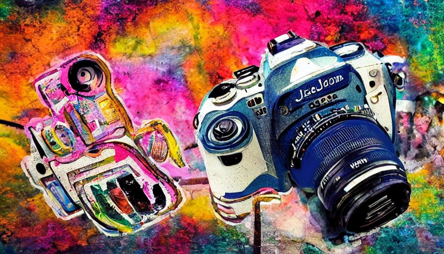 Lexica - DSLR camera graphic, acrylic airbrush collage-painting by ...