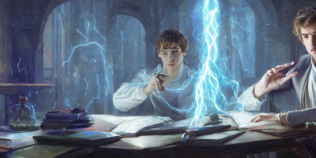 Lexica - A young caucasian male mage they are in a alchemy workshop ...