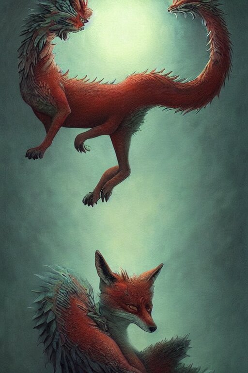 Lexica - Painting of hybrid between fox & dragon, intercrossed animal ...