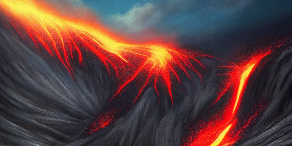 Lexica - A beautiful painting of a volcano erupting, lava sliding down ...
