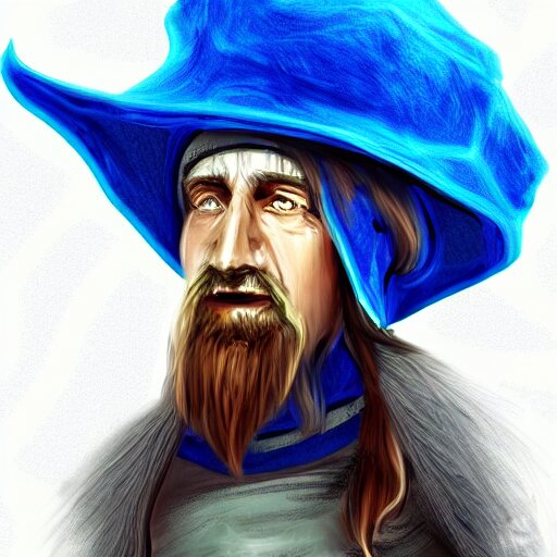 Lexica - A photo of a wizard wearing a big blue hat, digital art, hyper realistic, stylized