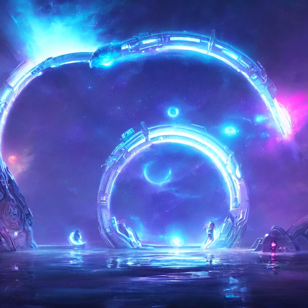 Lexica - Space scene fantasy portal round gate, star sky neon portal ...