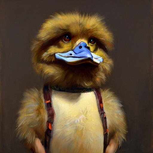 Lexica - A portrait of a furry duck wearing a tshirt and pants, hairy ...