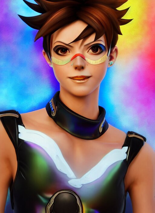 Lexica - Portrait bust digital artwork of tracer overwatch, wearing ...