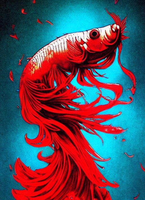 Lexica - Red betta fish by james jean and frank frazetta + black paper ...