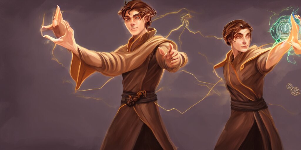 concept art of a handsome young caucasian male sorcerer with bro ...