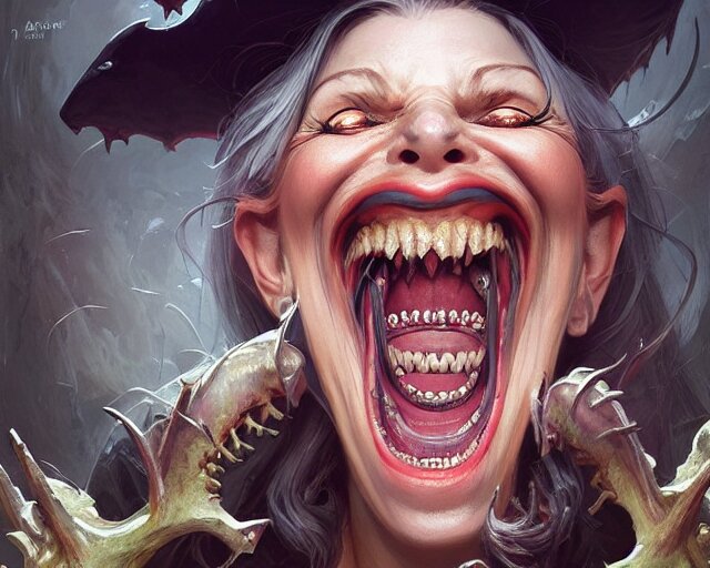 Lexica - A horrible scary old witch laughing with big long hooked teeth ...